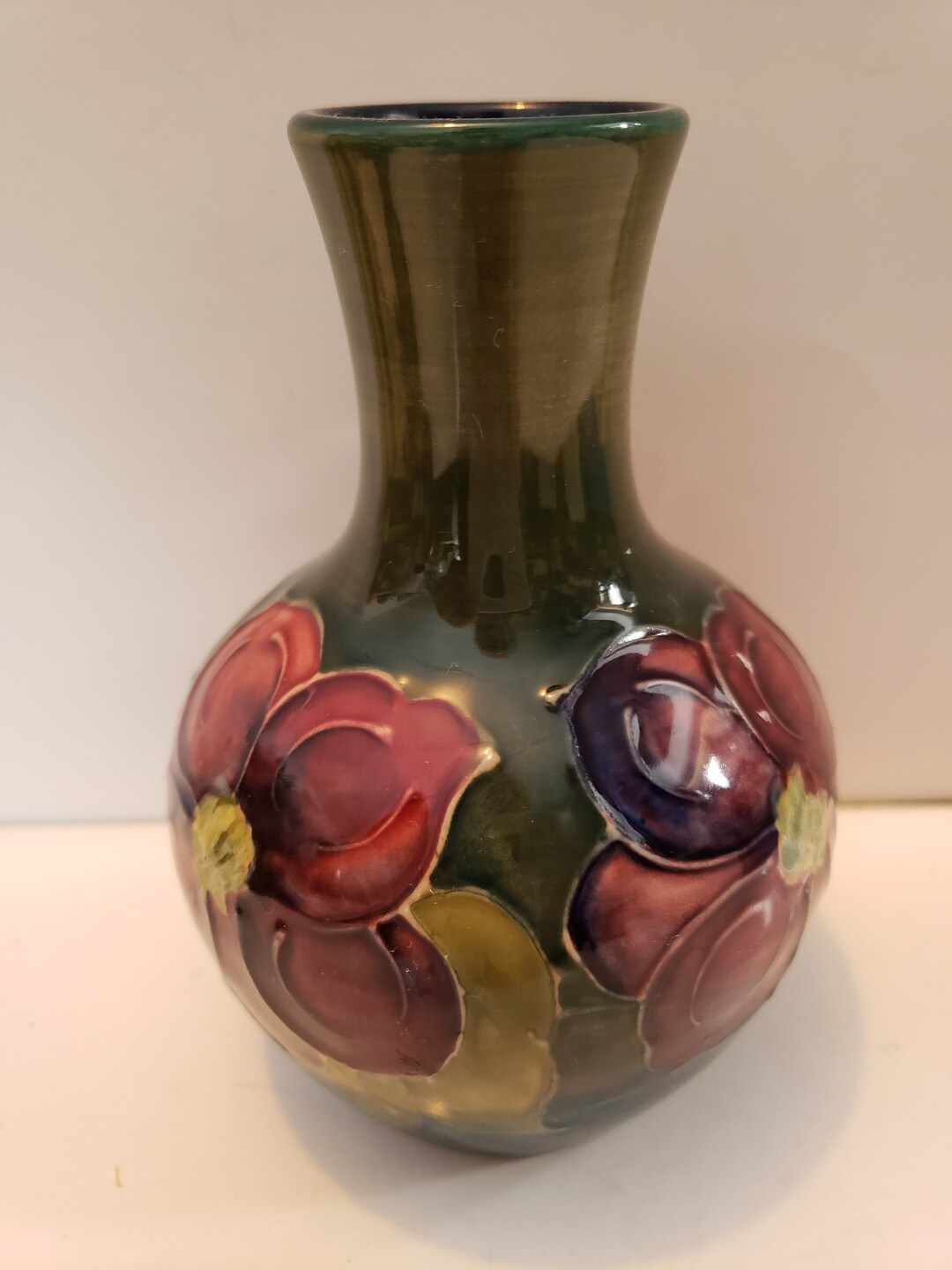 Moorcroft Pottery Clematis Floral Vase on Green - Etsy