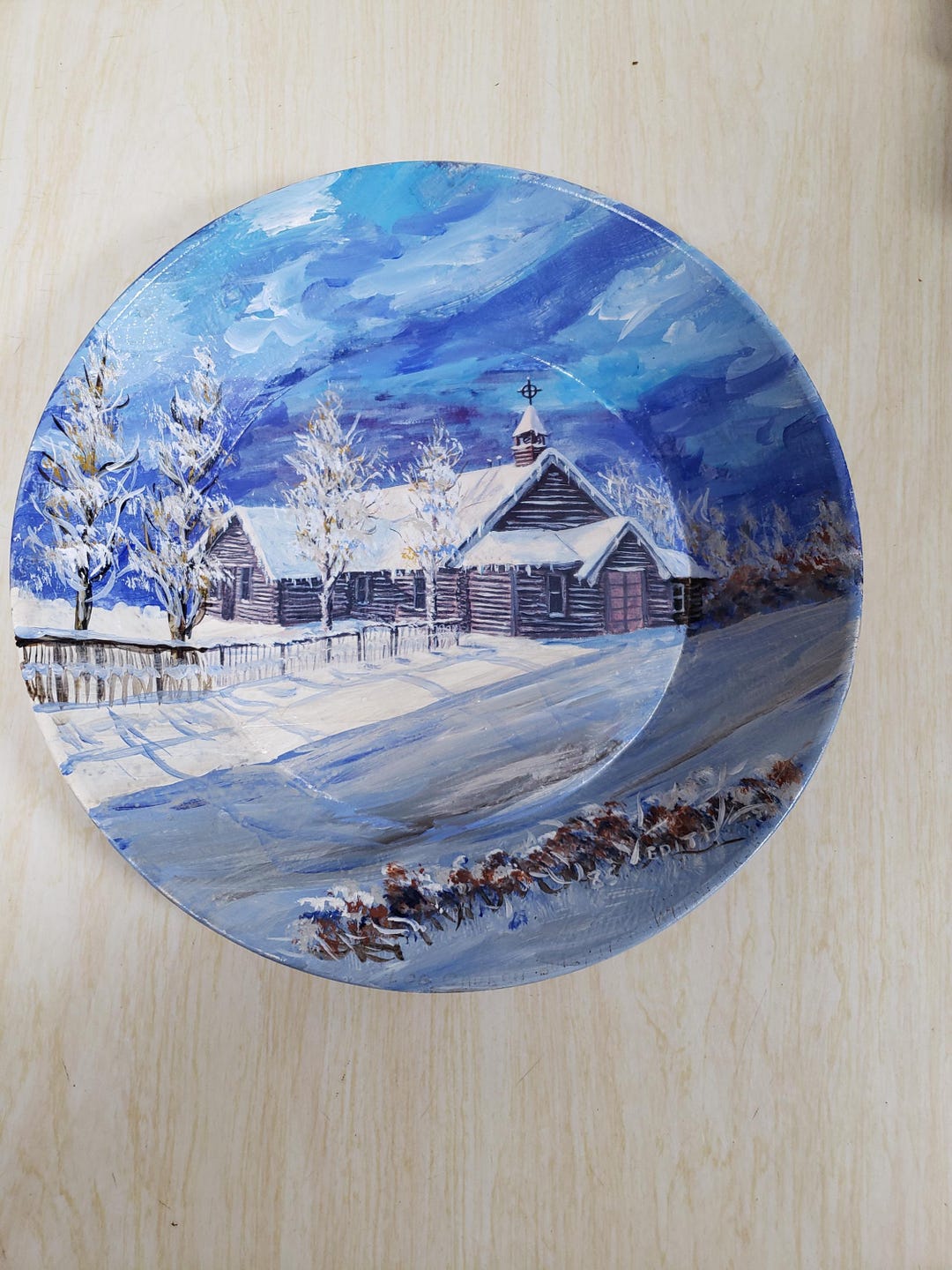 1985 Edith Jerome Gold Pan Painting, Log Cabin Church Dawson City Yukon ...