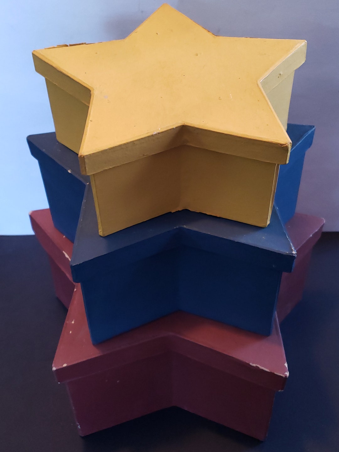Set of STAR Stacking Jewelry Storage Box / Yellow Blue Red Star ...