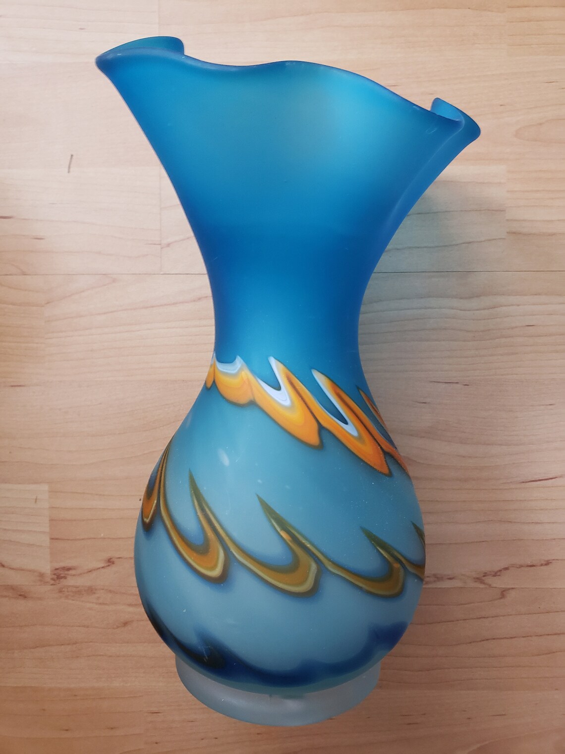 Essie Zareh Baijan Glass Art Vase Ruffled Top Multi Blue | Etsy