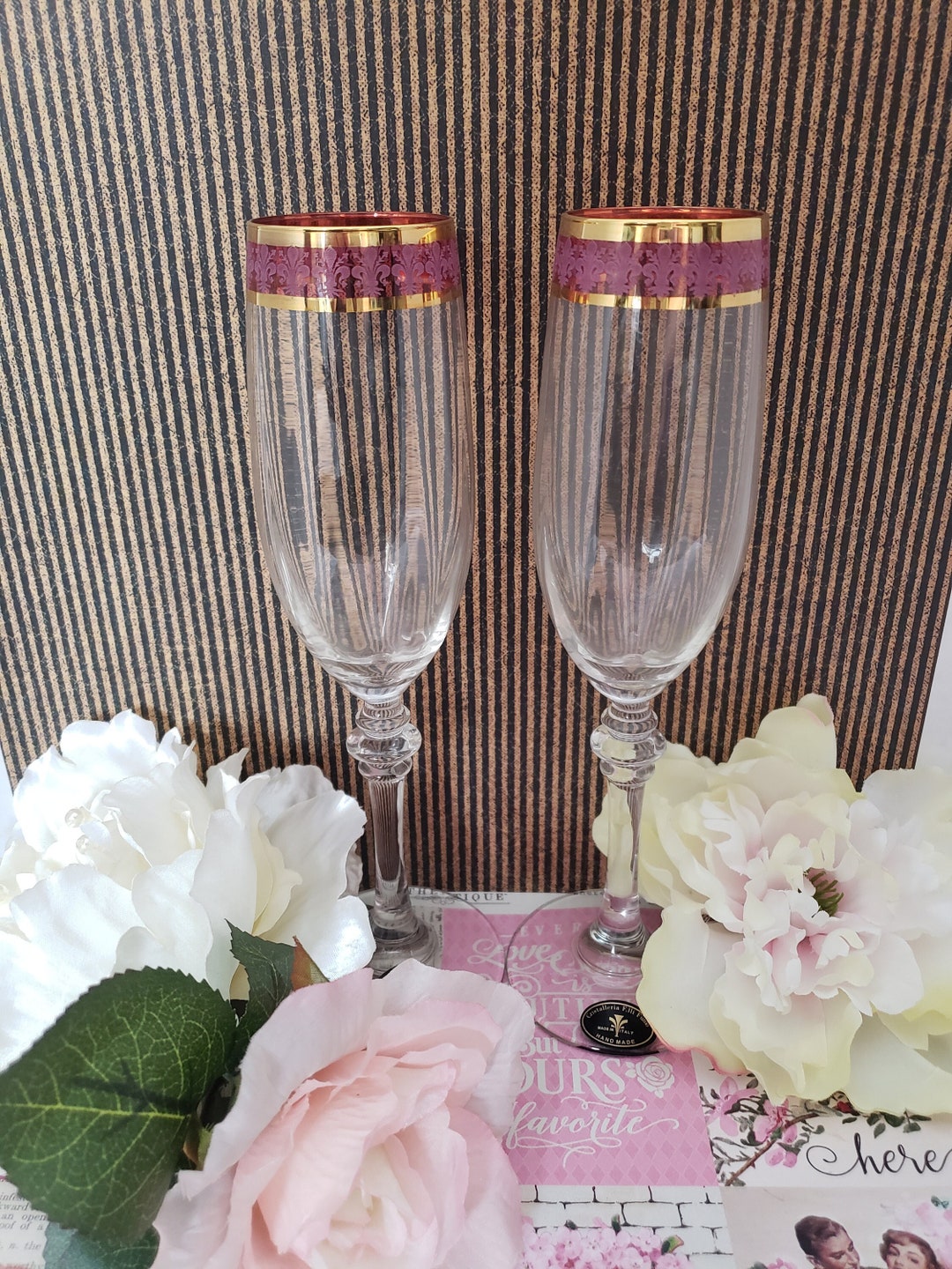 Cristalleria F.lli Fumo Wine Glasses Champagne Goblets, Pink Gold ...