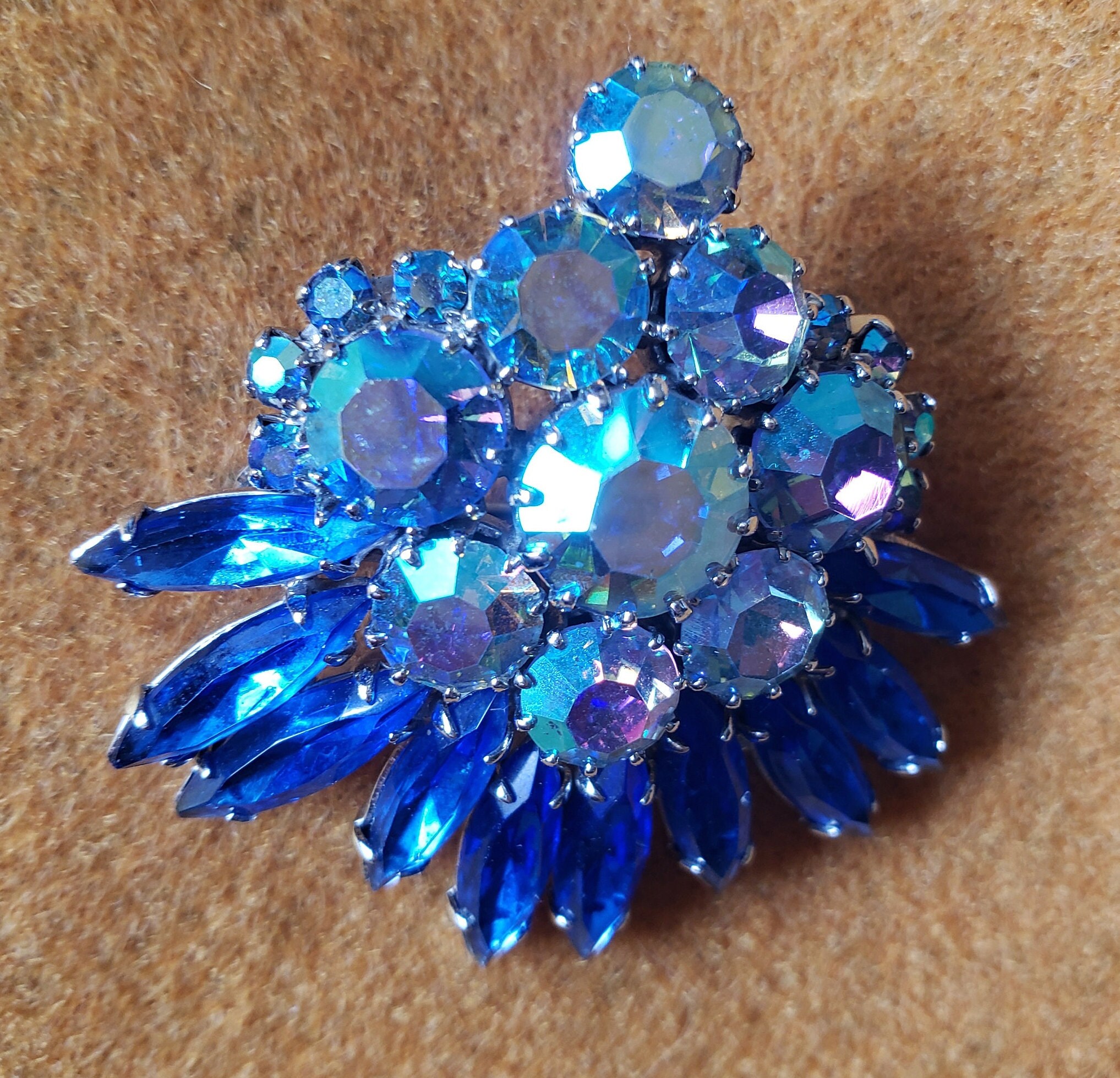 Unmarked SHERMAN ?? Brooch, Multi Tone Blue Spray Brooch - Etsy