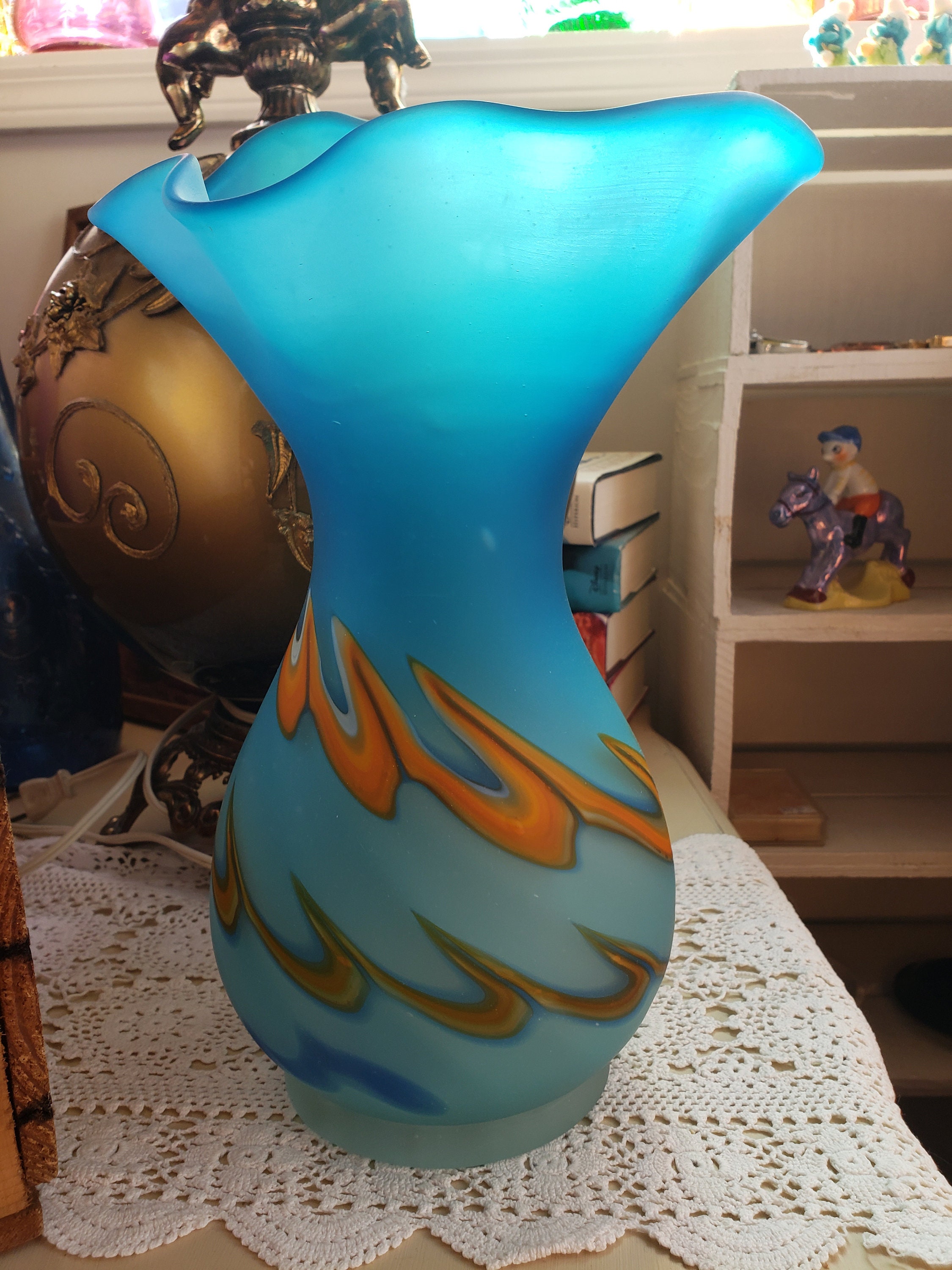 Essie Zareh Baijan Glass Art Vase Ruffled Top Multi Blue | Etsy