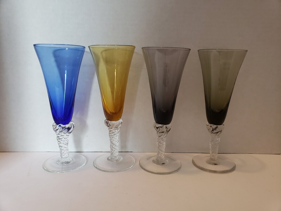 Italian Martini Glasses, Set of 4 Colored Drinking Glasses, Twisted ...