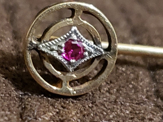 10K Gold Marcasite Synthetic RUBY Straight Lapel Pin,… - Gem
