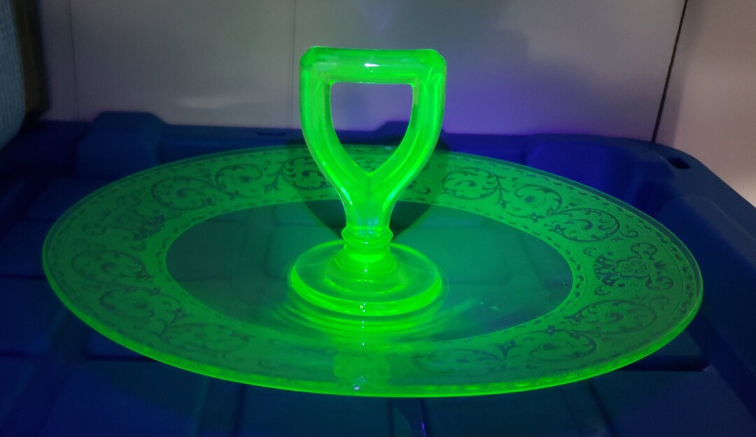 Uranium Glass Handled Server, Tidbit Server - Etsy