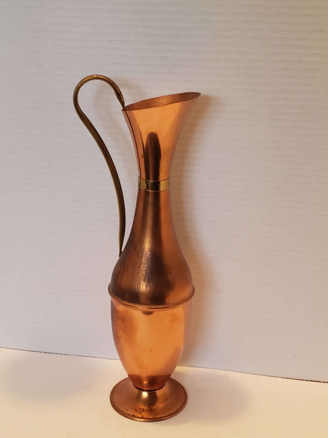 Tall Copper Brass Jug Style Vase Pitcher (B) Narrow Handle, Country ...