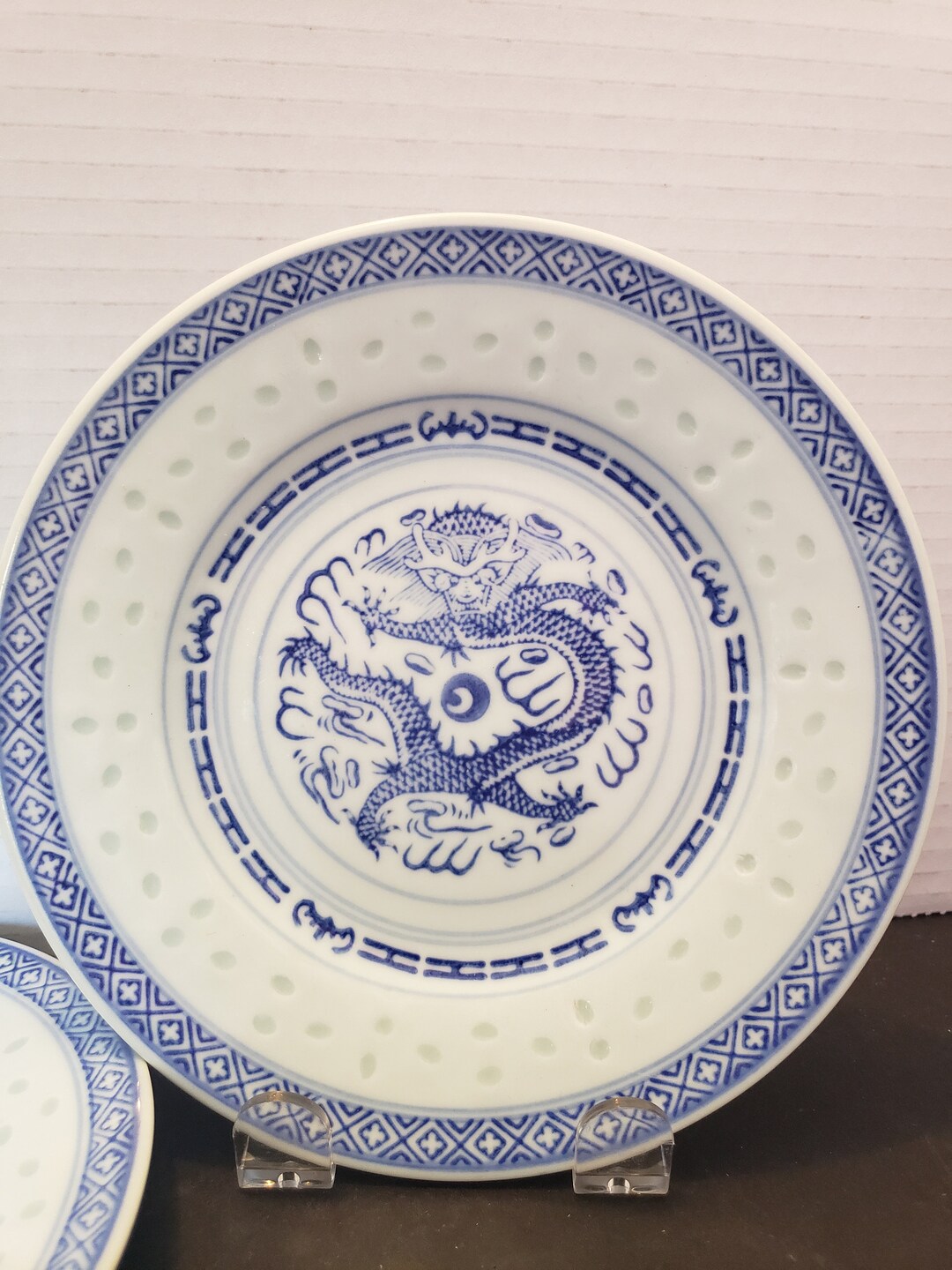Blue White DRAGON Rice Eye 7 1/4 Plate // LISTING is for ONE Plate Only ...