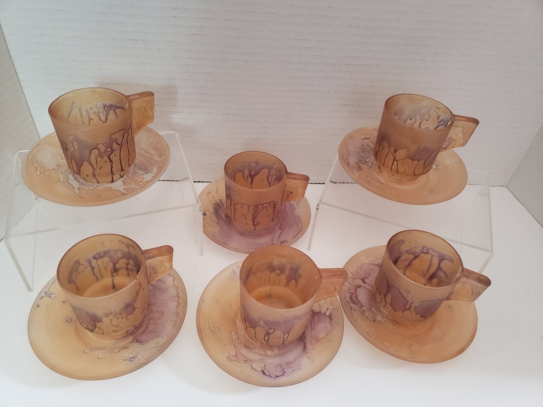 Israeli Art Glass Hebron Reuven Espresso Cups, Set of 6 Handpainted ...