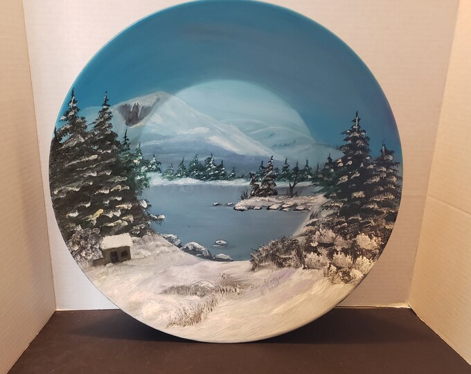 Large Hand Painted Gold Pan Painted by Beverly Spooner, Winter Scene ...