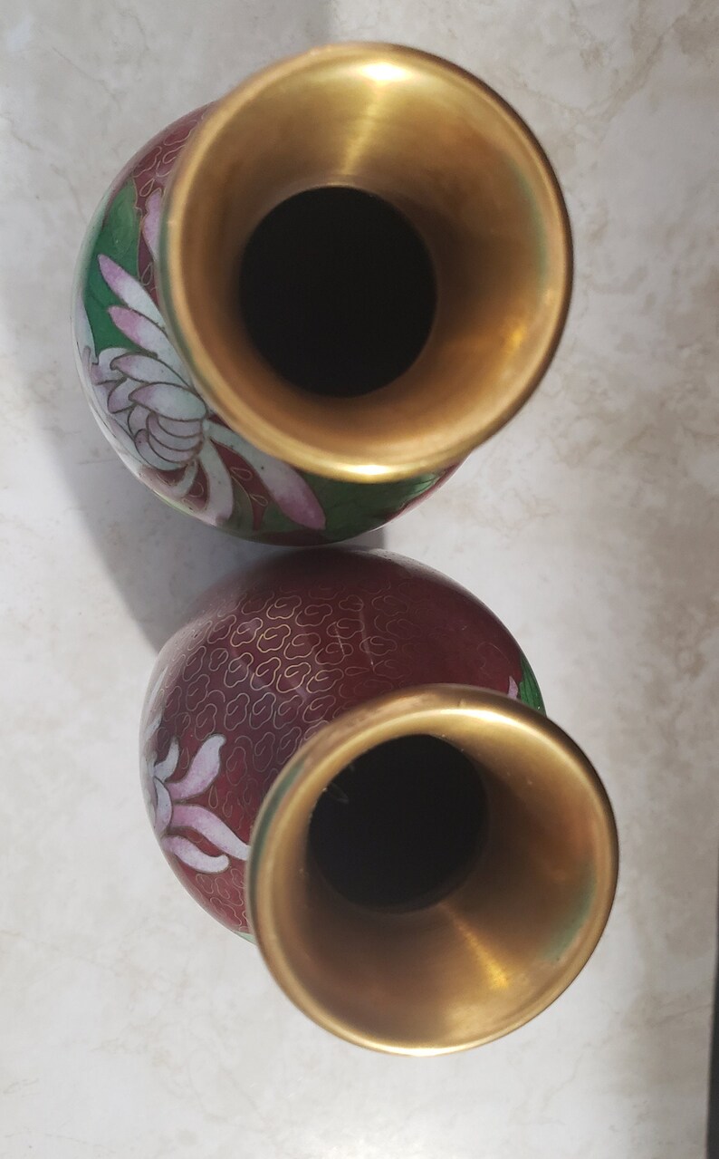 JINGFA Chinese Cloisonné Enamel Vases Burgundy Gold W/ Pink - Etsy
