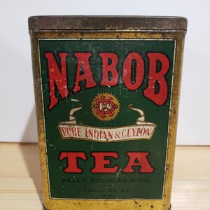NABOB Pure Indian & Ceylon Tea Tin, Kelly Douglas Co. Vancouver, BC, - Etsy