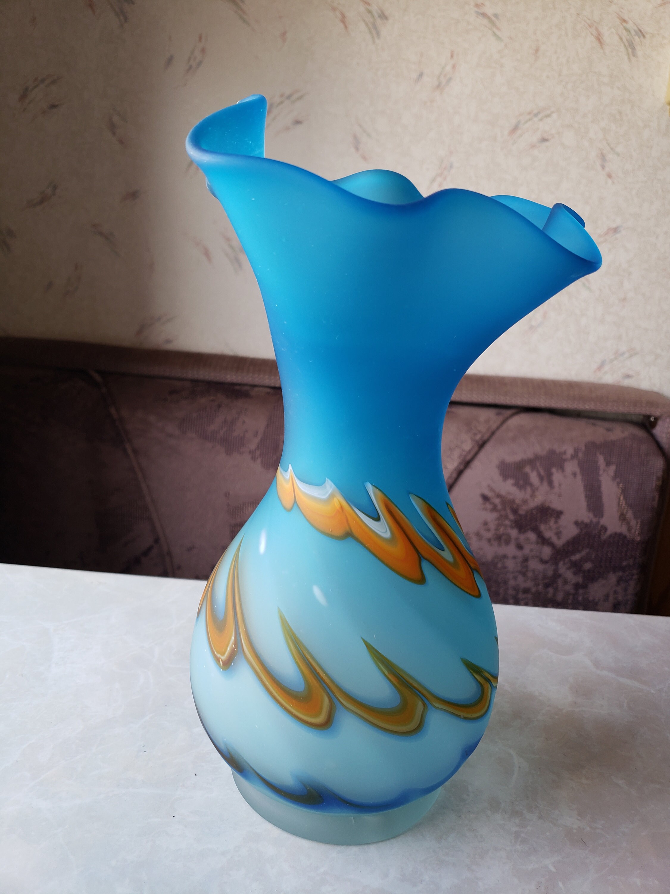 Essie Zareh Baijan Glass Art Vase Ruffled Top Multi Blue | Etsy