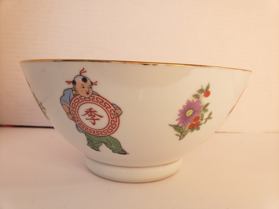 Prosperity, Wealth, Luck, Longevity Vintage Porcelain Rice Bowl, Hand ...