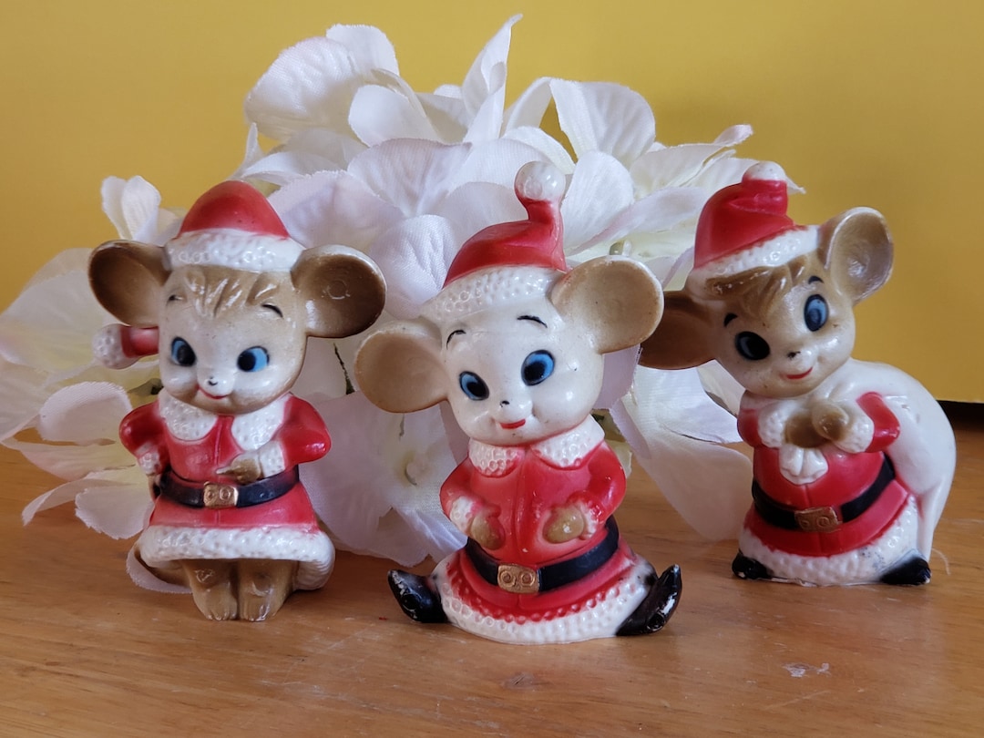 Set of 3 Ceramic Santa Claus Mice Christmas Decorations, Merry Santa ...