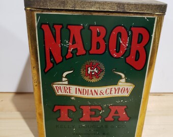 NABOB Pure Indian & Ceylon Tea Tin, Kelly Douglas Co. Vancouver, BC, - Etsy
