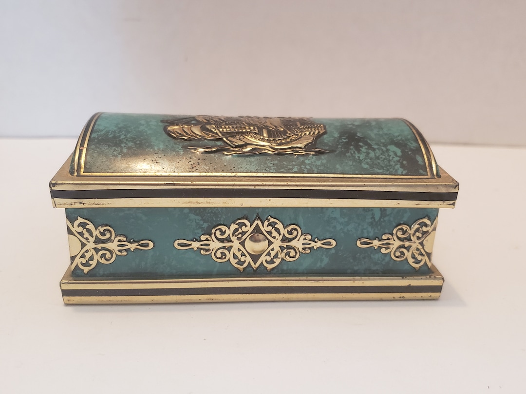 Collectible Tin, Rectangle Tin Storage Box, Blue Bird Tin With Ship ...