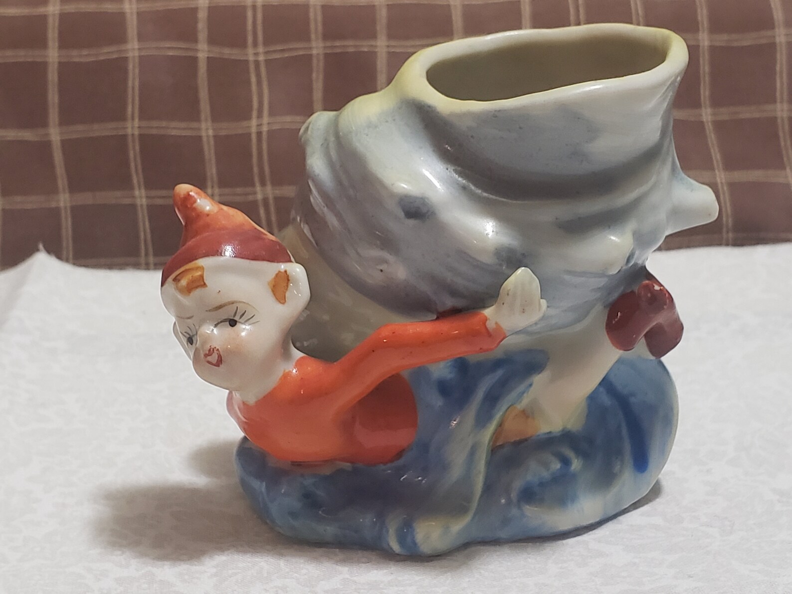 Vintage Pottery Pixie Elf Ceramic Figurine, Pixie Surfing the Wave With ...
