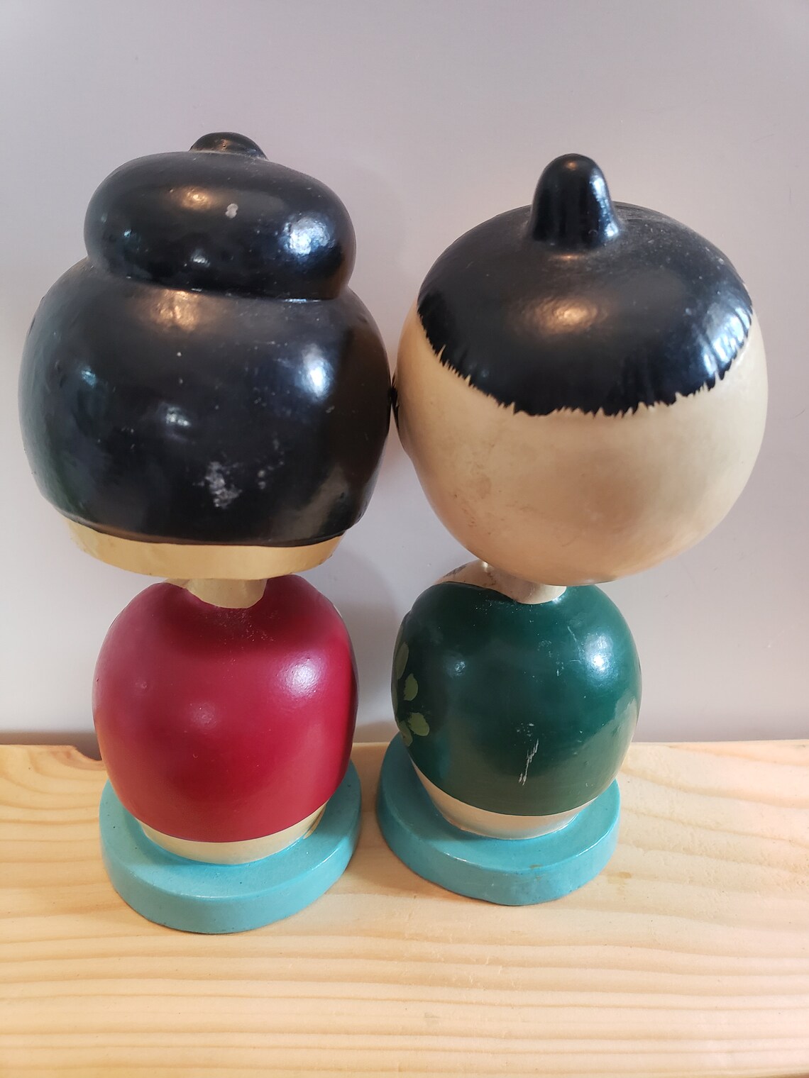 Vintage Pair Chalkware Japanese Bobble Heads / Boy Girl Magnetic Lips ...