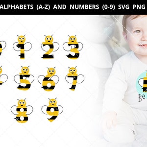 Bee Alphabet A-z Svg, Bee Number 0-9 Svg, Alphabet Clipart, Letters Svg ...