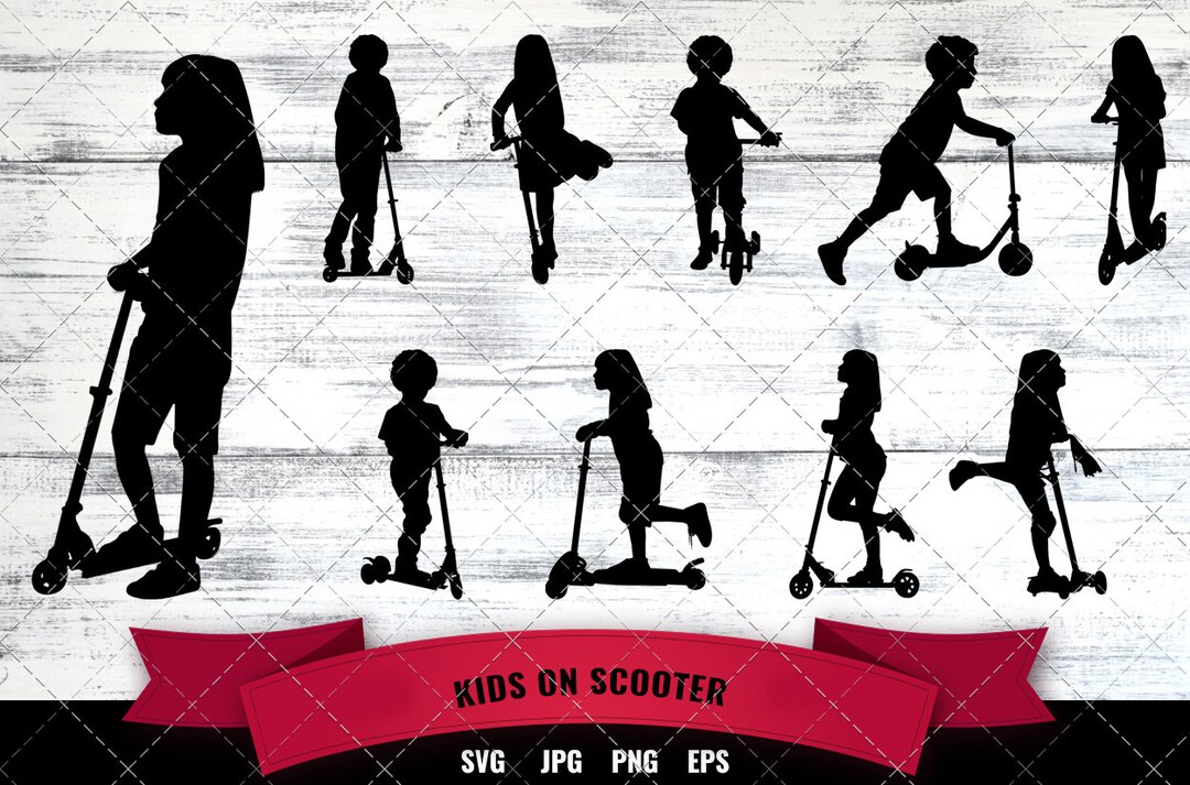 Kids on Scooter Svg, Kids on Cycle, Kids Silhouette, Children on ...