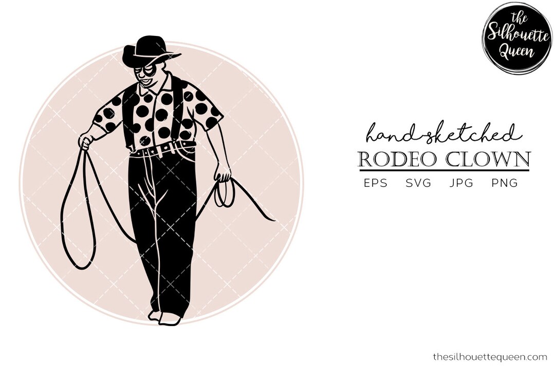 Hand Drawn Rodeo Clown Clipart Clip Art, Logo, Cut Files for Silhouette ...