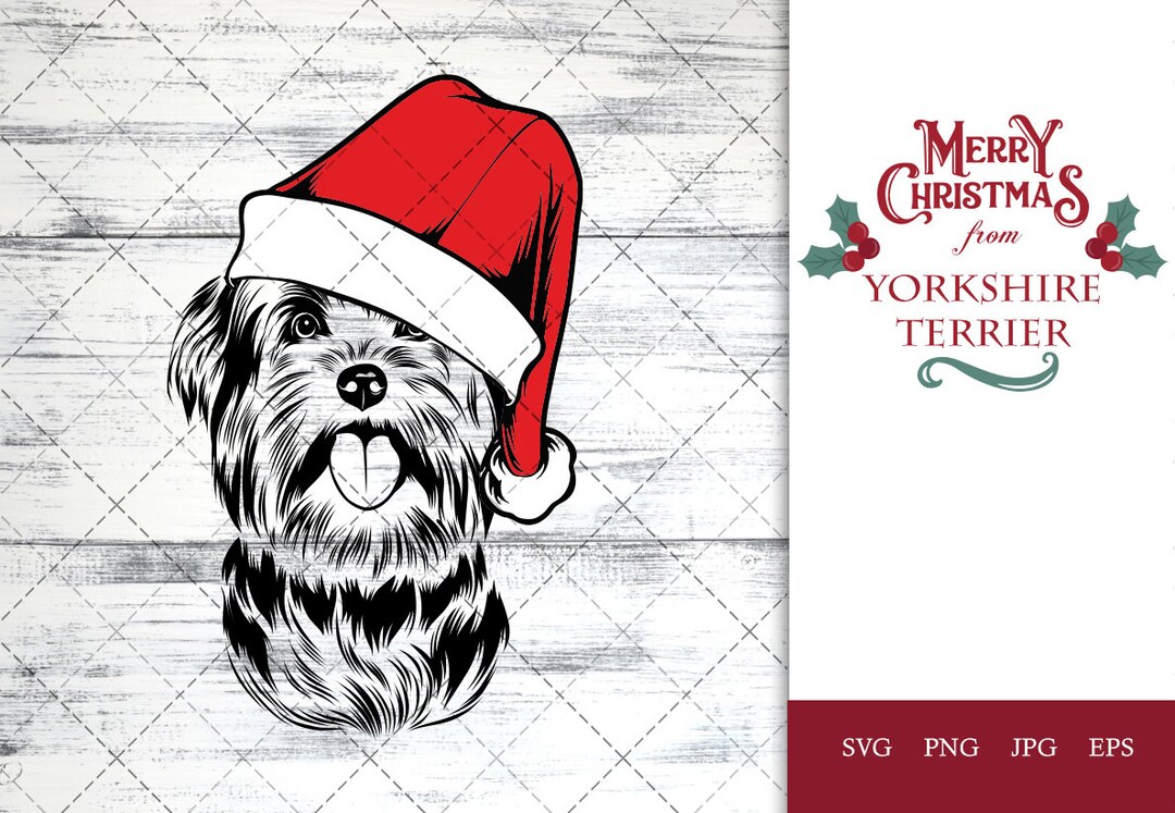 Yorkshire Terrier Dog Svg Portrait Clipart Vector Graphic Art Xmas Hat ...