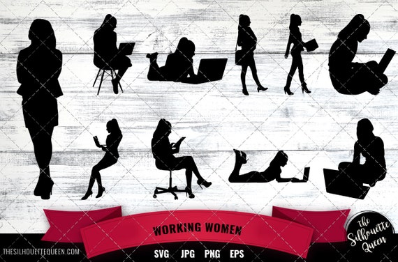 Working Women Silhouette lady on Laptop in Office Vector | Etsy