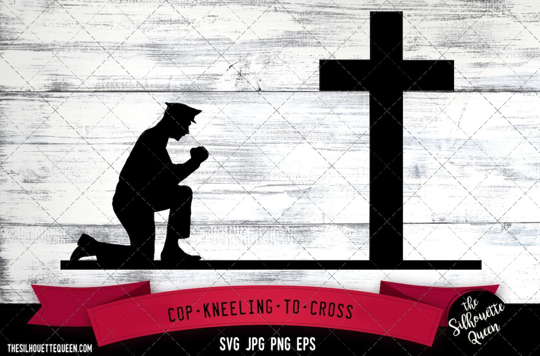 Cop Kneeling to Cross SVG, Praying at Memorial Cross -vector Art ...