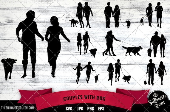 Couples With Dog Silhouette Dog Walking Vector exercise - Etsy