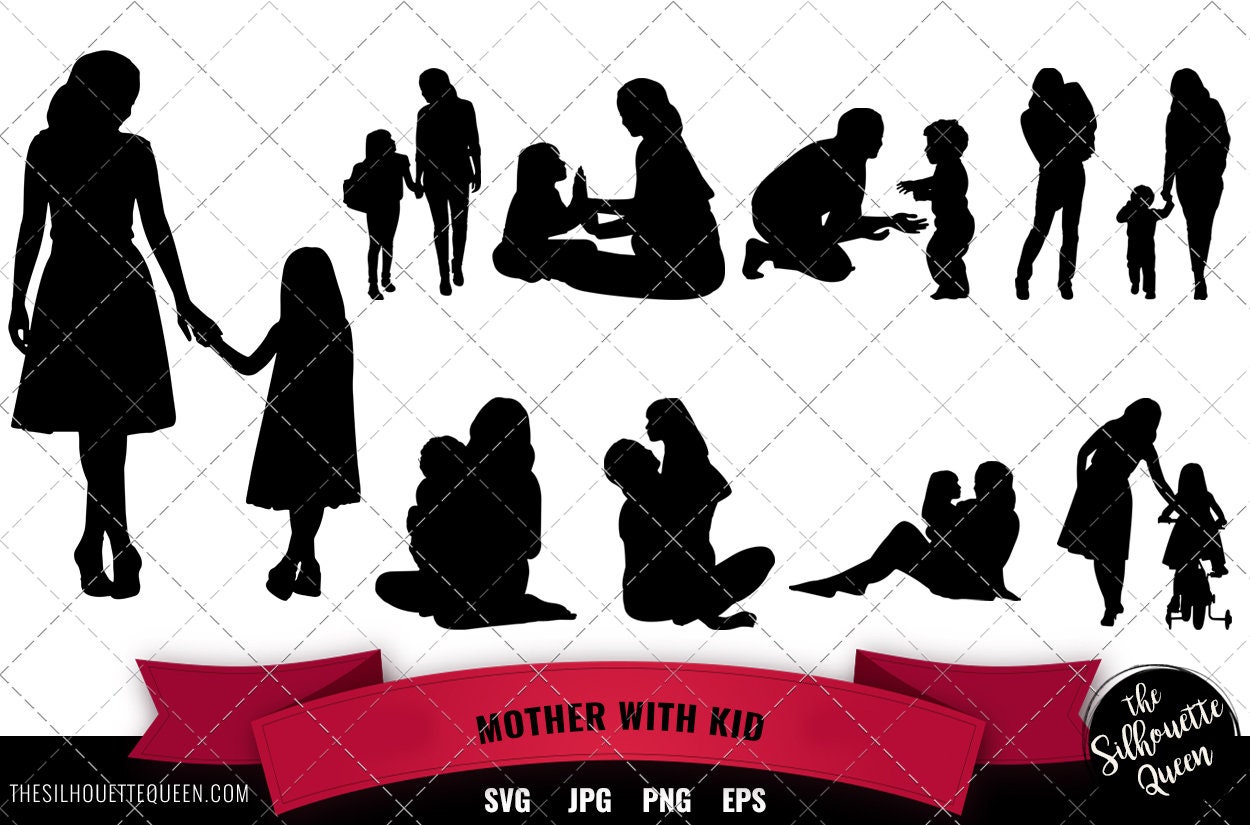 Mutter mit Kind Silhouette, Mutter mit Kind Clipart, SVG, Schnittdatei, Cricut, Vektor svg eps ...