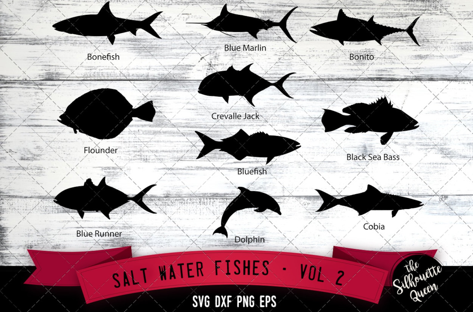 Salt Water Fishes Svg V2 - Bonefish, Blue Marlin, Bonito, Flounder ...