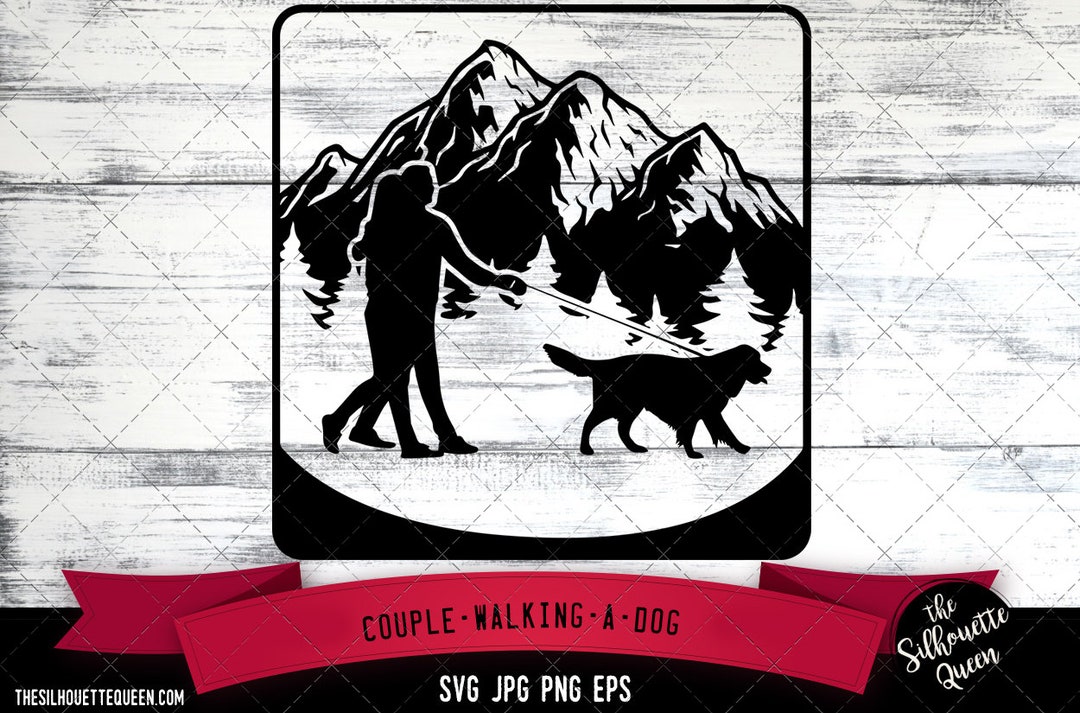 Couple Walking Dog SVG -vector Art Commercial & Personal Use- Cricut ...