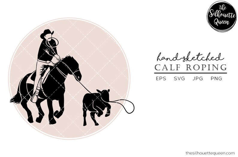 Hand Drawn Rodeo Calf Roping Clipart Clip Art, Logo, Cut Files for ...