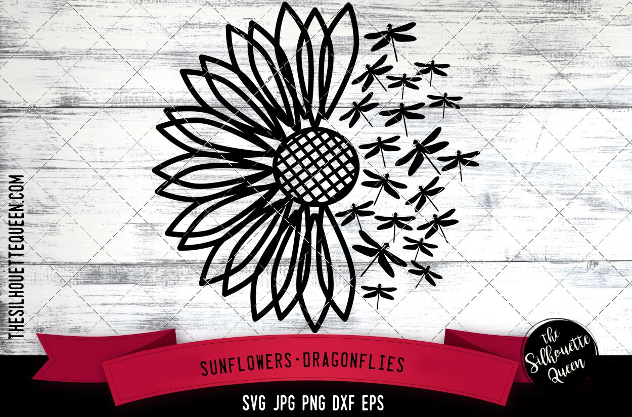 Half Sunflower svg dragonfly svg summer svg nature svg | Etsy France