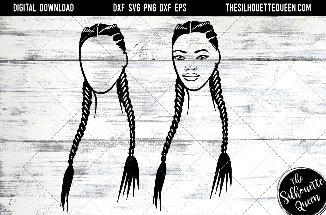 African American Woman Afro Hair Long 2 Braids SVG File for - Etsy Denmark