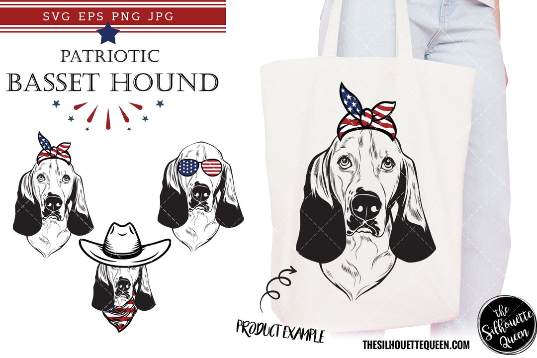 Basset Hound Dog Svg , Dog in Bandana, Sunglasses, Fourth , 4th July ...