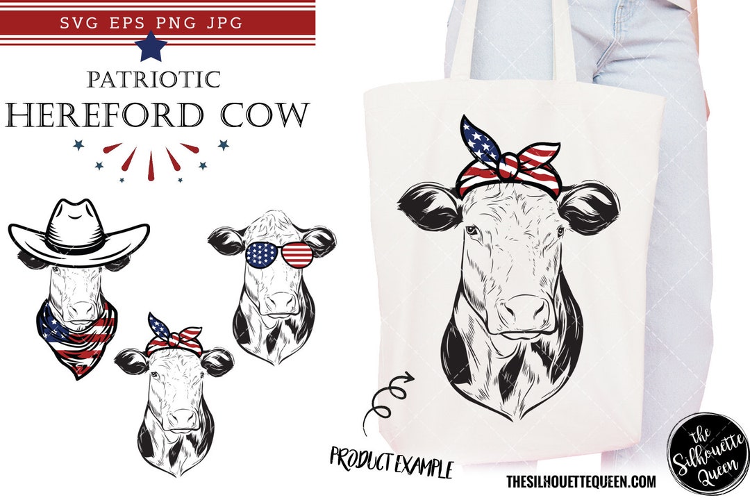 Hereford Cow Svg , Cow in Bandana, Sunglasses, Fourth , 4th July Svg ...