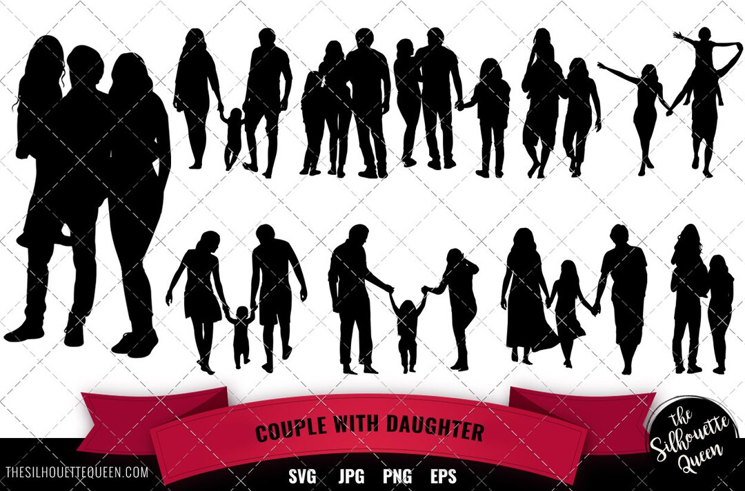 Couple With Daughter Svg File, Family Svg Cut File, Silhouette Studio ...
