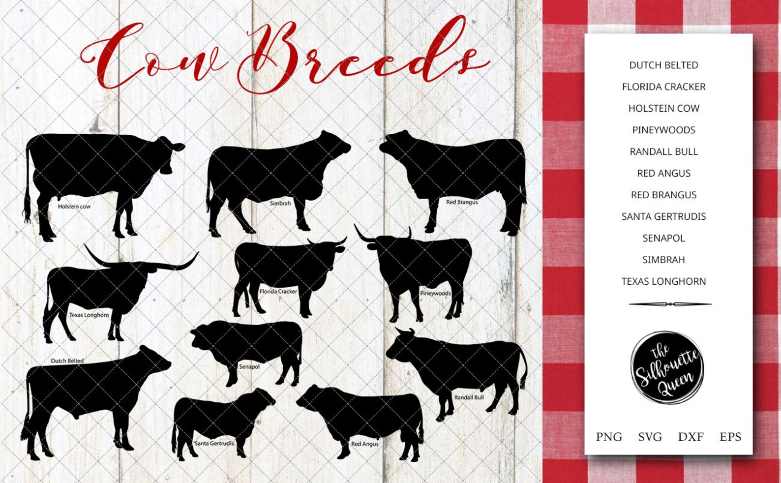 Cow Breeds Silhouette Vector Svg File Cow Svg Cut File - Etsy