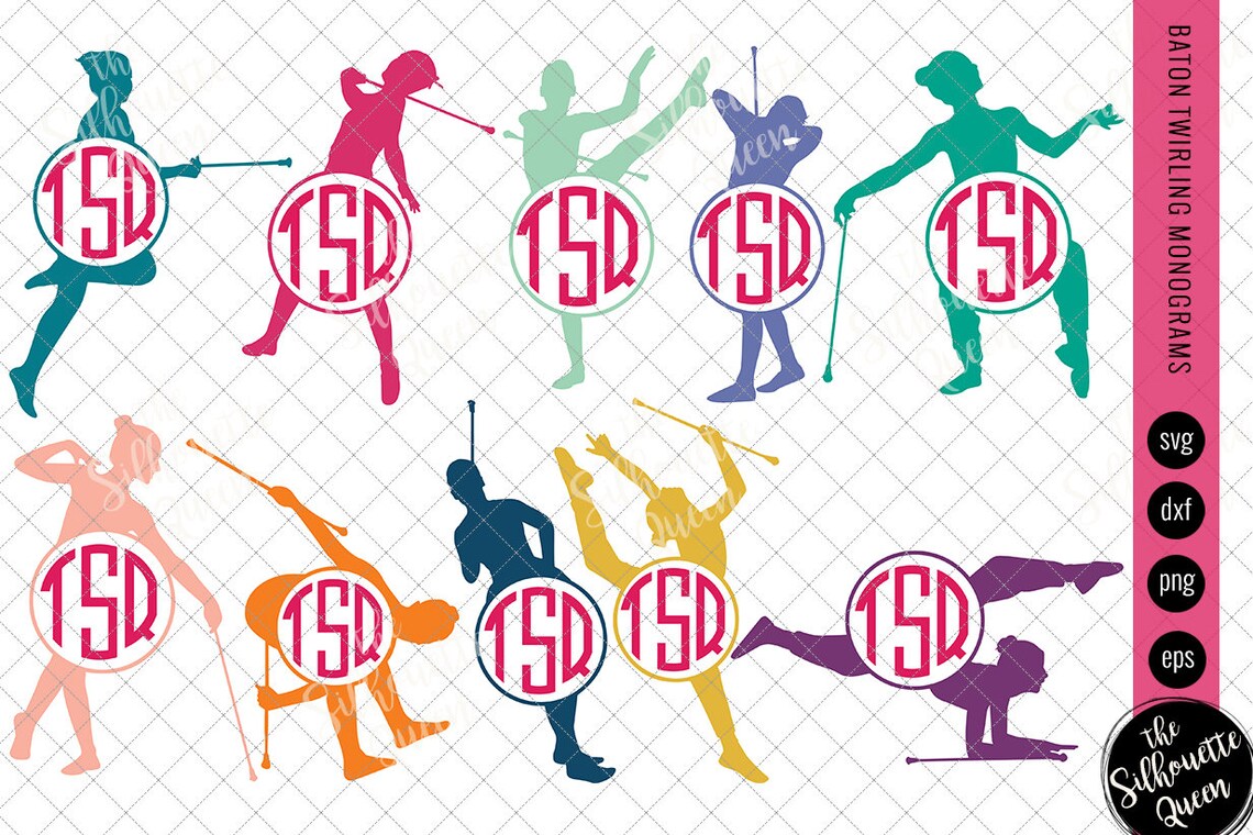 Baton Twirling Svg Monogram, Circle Frames, Cuttable Design, Cut Files ...