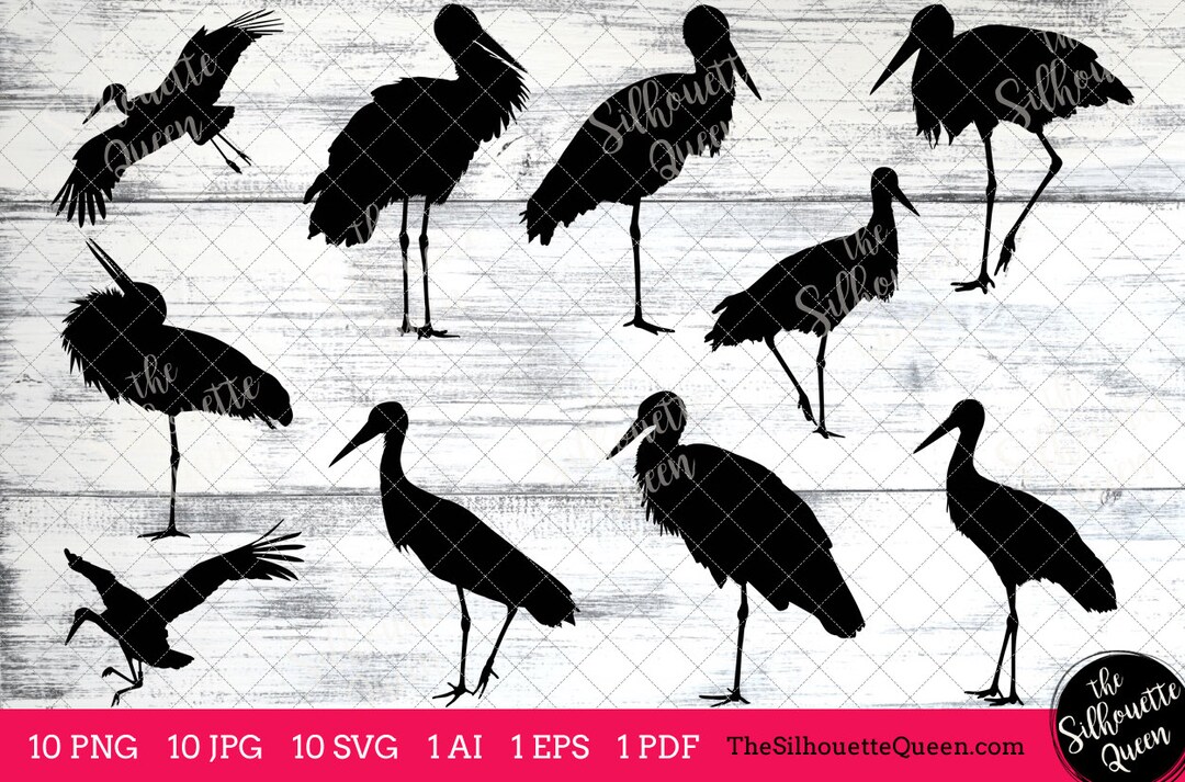 Stork Bird SVG Files Bundle, Flying Bird SVG, Sitting Bird SVG ...