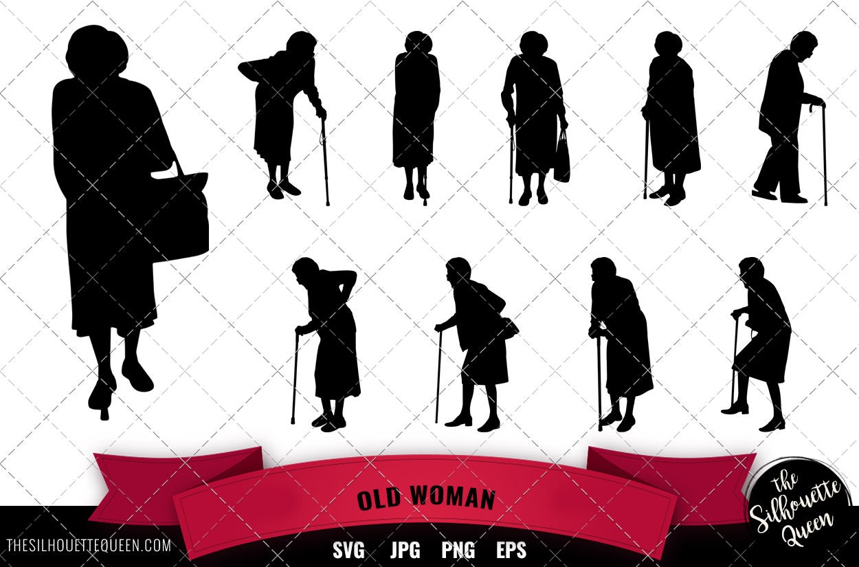 Old Woman Silhouette Old Woman Clipart SVG Cut File - Etsy