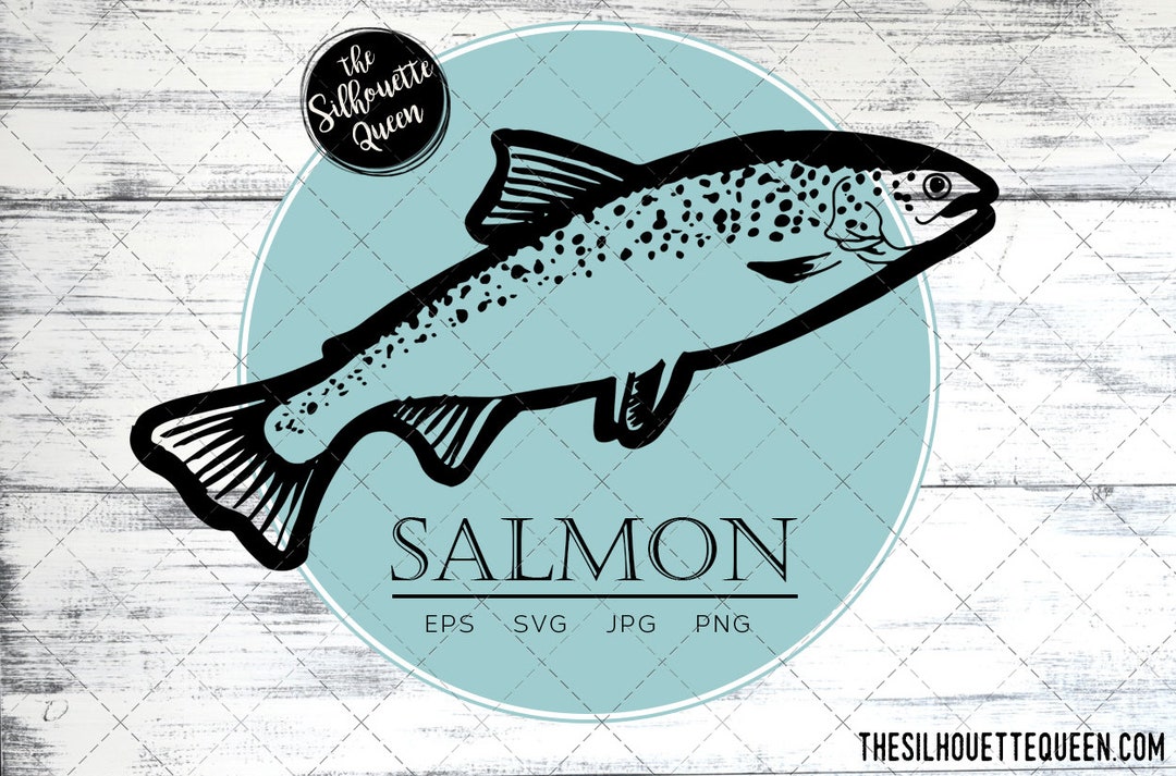 Salmon Fish, SVG Design Files, Hand Drawn Fishing Vector Clipart ...