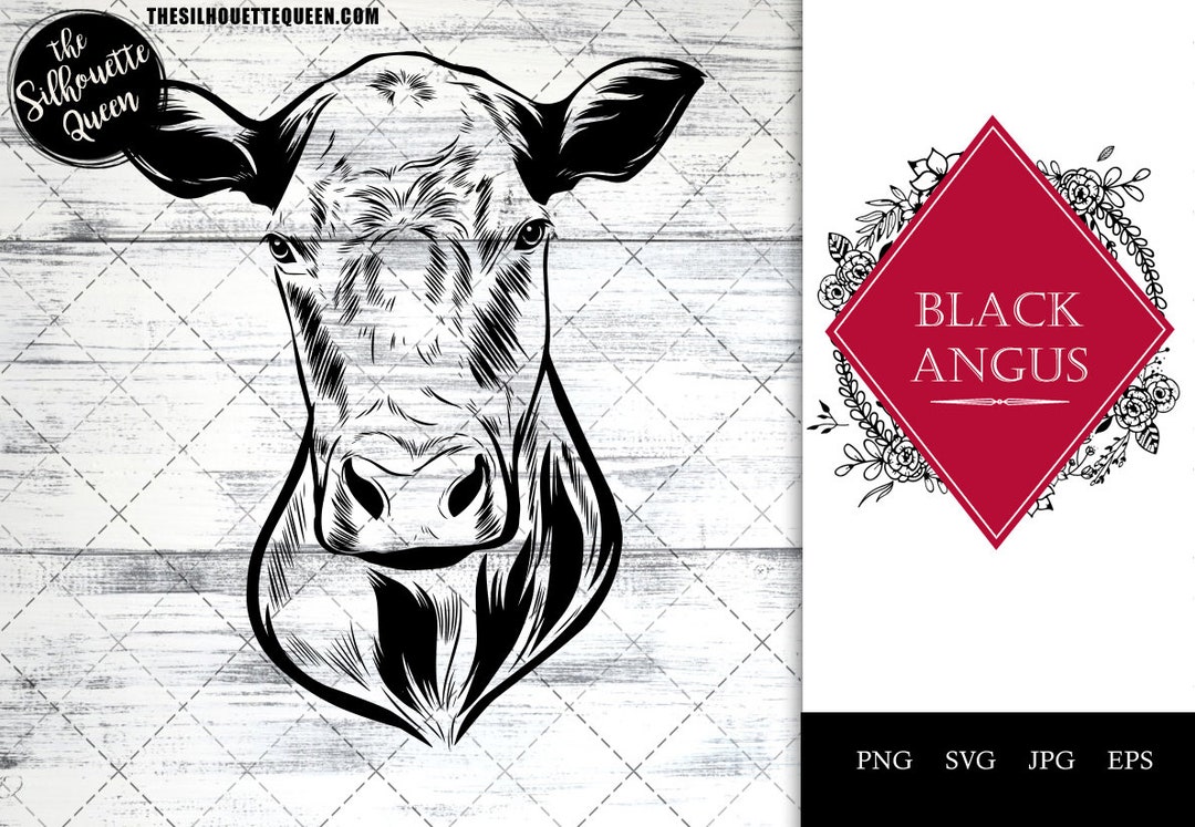Black Angus, Animal Svg, Cow Print Svg, Cow With Horns Svg, Cow Décor ...