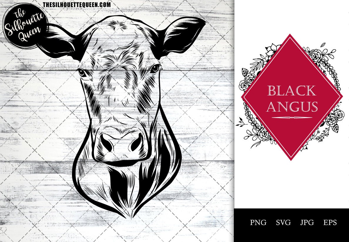 Black Angus, Animal Svg, Cow Print Svg, Cow With Horns Svg, Cow Décor ...