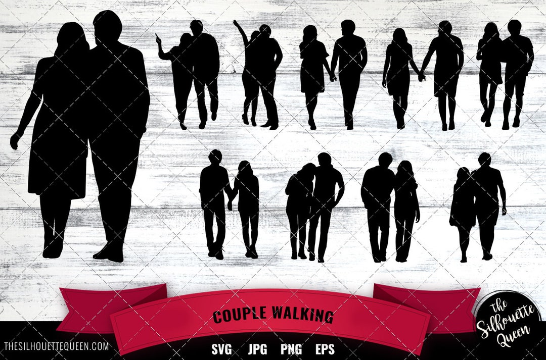 Couple Walking Silhouette | Evening Walk Vector | Healthy Lifestyle ...