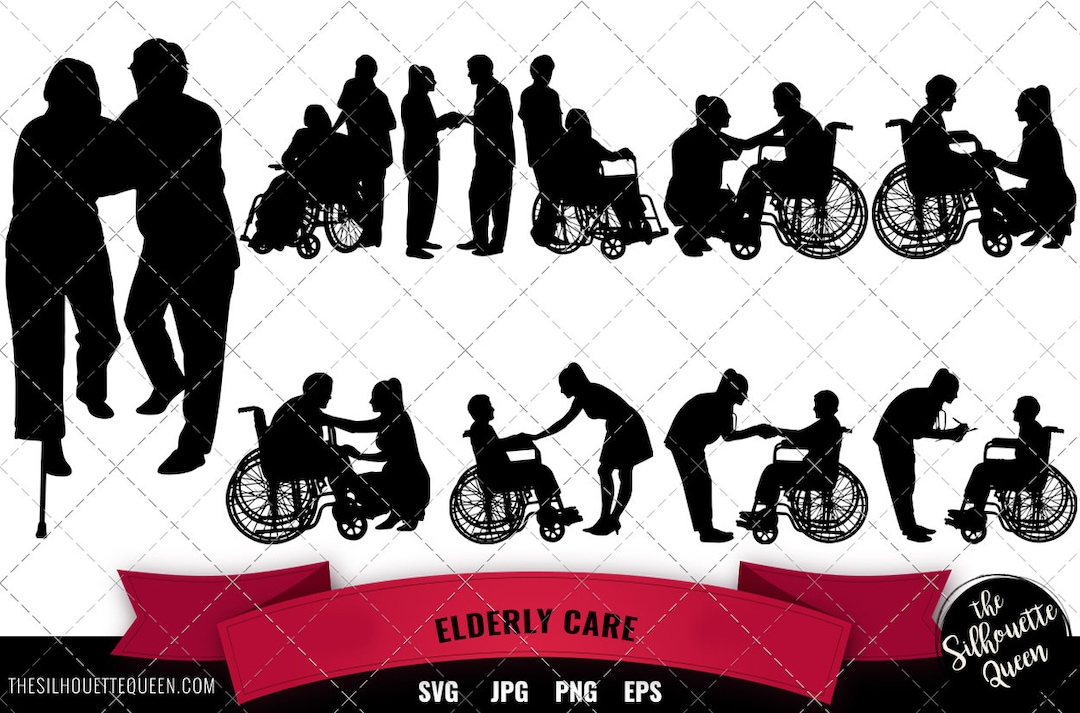 Elderly Care Silhouette, Elderly Care Clipart, SVG, Cut File, Cricut ...