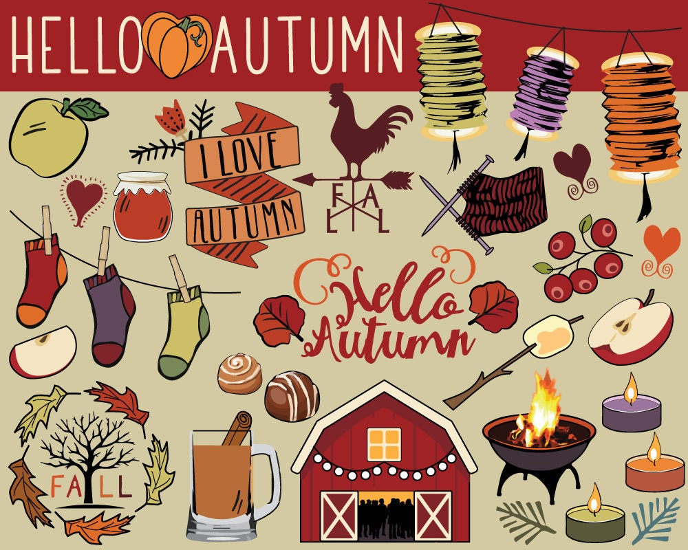 Hello Autumn Clipart, Autumn Doodles, Autumn Planner Stickers, Bullet ...