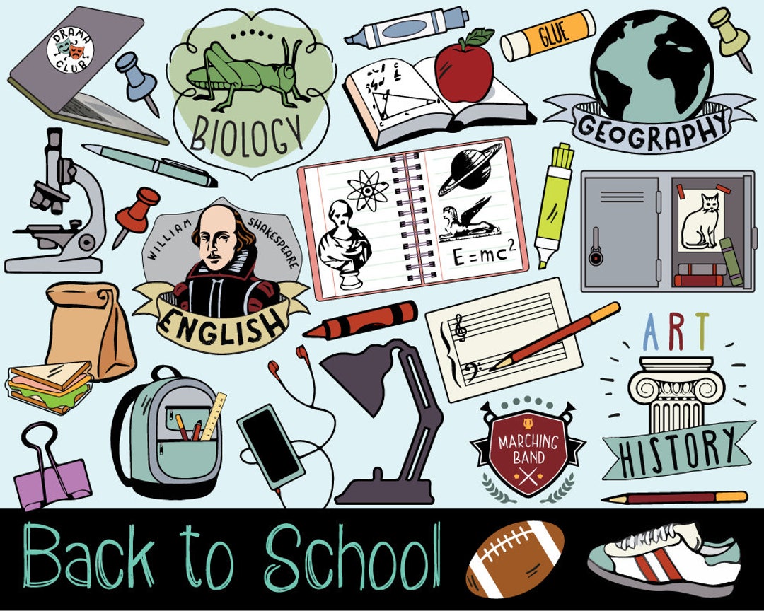 School Clipart, School Stickers, College Doodles, Back to School ...
